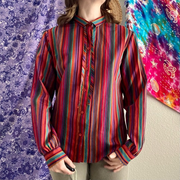 stuart lang | Tops | Vintage 8s Colorful Rainbow Maroon Pinstripe Long ...